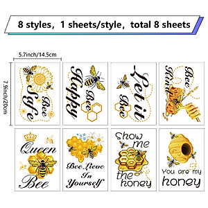 CRASPIRE 8 Sheets Bee Wall Decals Honey Window Clings Self-Adhesive Sunflower Wall Sticker Inspirational Quotes Decor Peel and Stick for Home Office Nursery Birthday Party Fridge Bedroom Bathroom