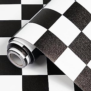 Nourilife Black and White Wallpaper Mosaic Peel and Stick Wallpaper Checkerboard Geometric Wallpaper Bathroom Living Room and More renovate Removable Wall Paper 17.7"*120" PVC self Stick Wallpaper