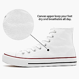 Adokoo Women's High Top Canvas Sneaker Shoes Classic Fashion Lace ups Sneakers (US8,White)