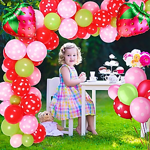 109 Pieces Strawberry Party Balloons Arch Garland 12 10 5 Inch Red Pink Green Latex Balloons Jumbo Strawberry Foil Balloons for Baby Shower Berry First Birthday Strawberry Party Decorations
