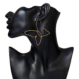 Large Boho Hollow Line Butterfly Earrings Gold Drop Dangle Beach Earrings Simple Stylish Dainty Pendant Silver Hoop Earrings for Women (Gold)