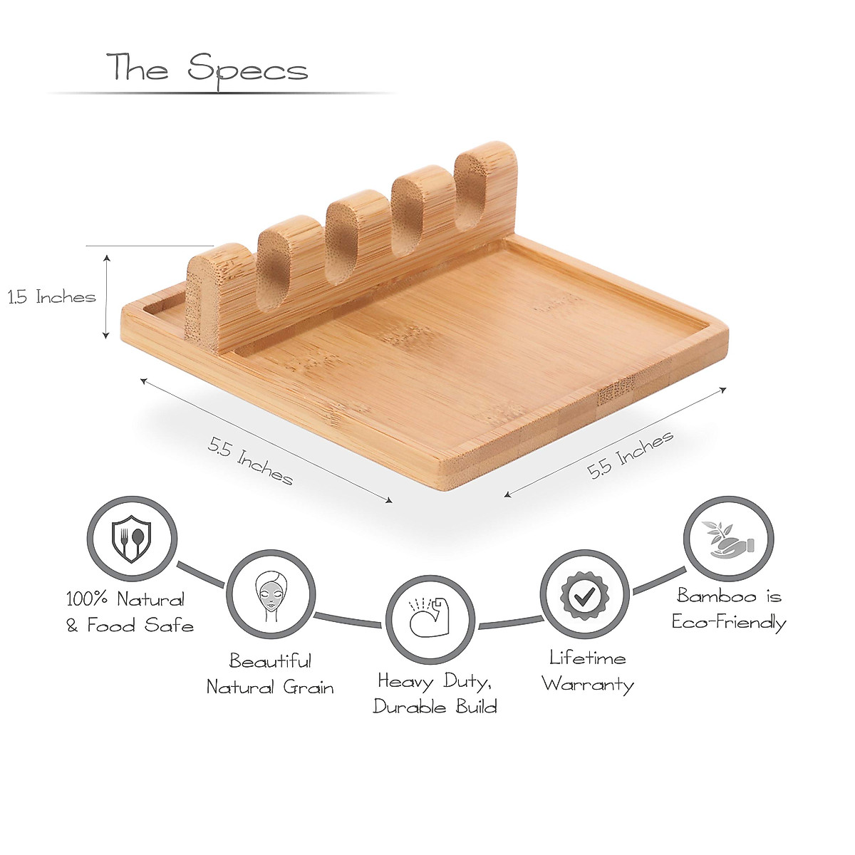 Premium Bamboo Four (4) Spoon Rest | 100% Organic Bamboo Wooden Holder for Spoons, Spatulas, Ladles, Teaspoons and Other Kitchen Cooking Utensils | 100% Food Safe & Premium Quality | by Bamboo Delight