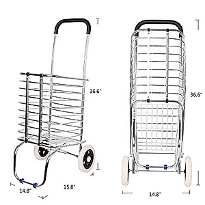 Lucky Tree Folding Shopping Cart with 2 Wheels Compact Superlight Aluminum Grocery Dolly Collapsible Utility Cart