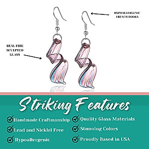BESHEEK Handmade Murano Inspired Gorgeous Artist Made Pink Purple Blue Twist Glass Dangle Earrings | Handcrafted Blown Hypoallergenic Artisan Lampwork Italian Style Jewelry (Twist)