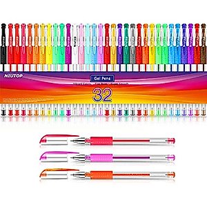 Gel Pens for Adult Coloring Books, 32 Colors Gel Marker Set Colored Pen with 40% More Ink for Kids Drawing, Doodling, Bullet Journaling, Crafts Scrapbooks and Taking Note