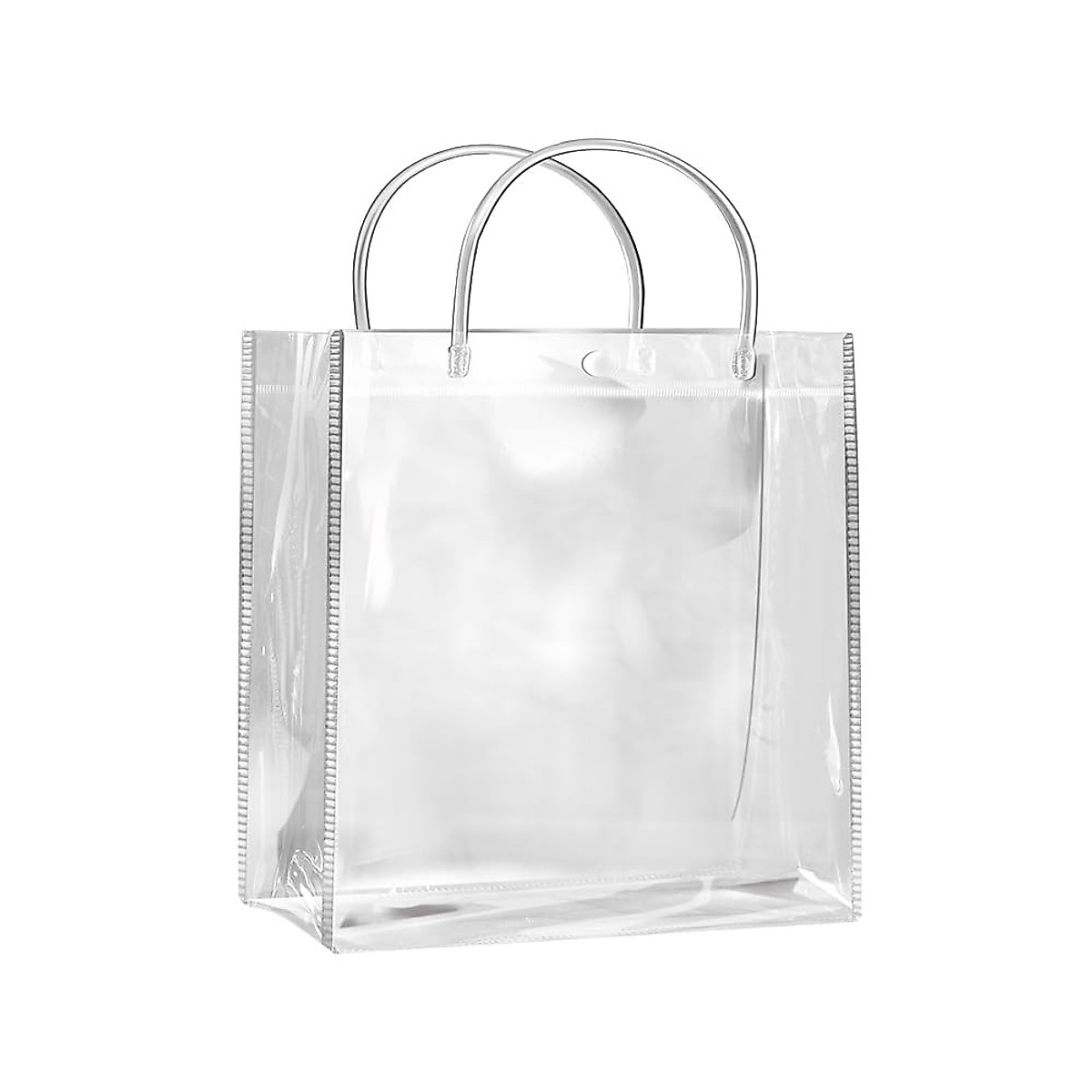 SHIPKEY 10 Pack 8”x3.1”x8” Clear Gift Bags, Square Transparent Gift Bags with Handles, Waterproof PVC Shopping Bags for Perfume, Bakery, Presents, Birthday Party Favor