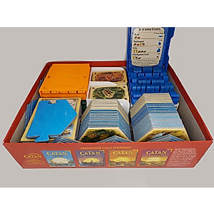 Organizer Insert Compatible with Catan Base Game, Seafarers, and Both 5-6 Player Extensions with Player Trays and Card Holder - White Hexes Holder/Card Tray