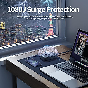 Flat Plug Extension Cord 25 Ft, NTONPOWER 6 Widely Spaced Outlet(2 Side) Power Strip with 4 USB Port, Overload Protection, Wall Mount Charging Station for Home Office, Dorm Room and Nightstand, Black…