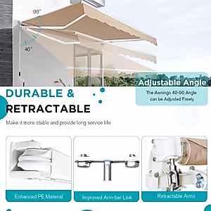 AECOJOY 13'×8' Manual Retractable Awning Sun Shade Patio Awning Cover Outdoor Patio Canopy Sunsetter Deck Awnings with Manual Crank Handle, Beige