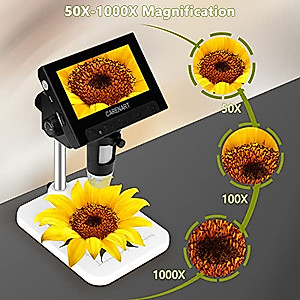 4.3 Inch Digital Microscope, Carenart Coin Microscope with 32GB TF Card 50X-1000X Magnification with 8 Adjustable LED Lights for Adults Kids Outside and Home Use