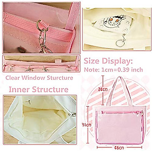 Ita Tote Bag Clear Window for Pins Ita Shoulder Bag Handbag Anime School Bag DIY, Cosplay, Comic Con, Black
