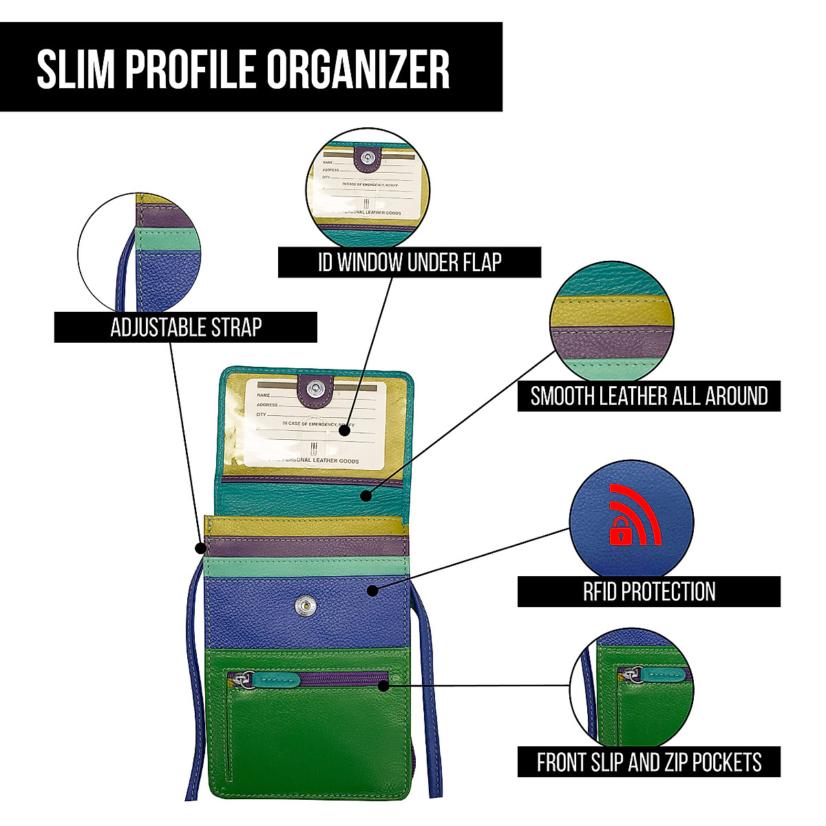 ili New York Organizer on a String - Crossbody Bags for Women - Genuine Leather Crossbody Bags for Women with RFID Blocking Protection