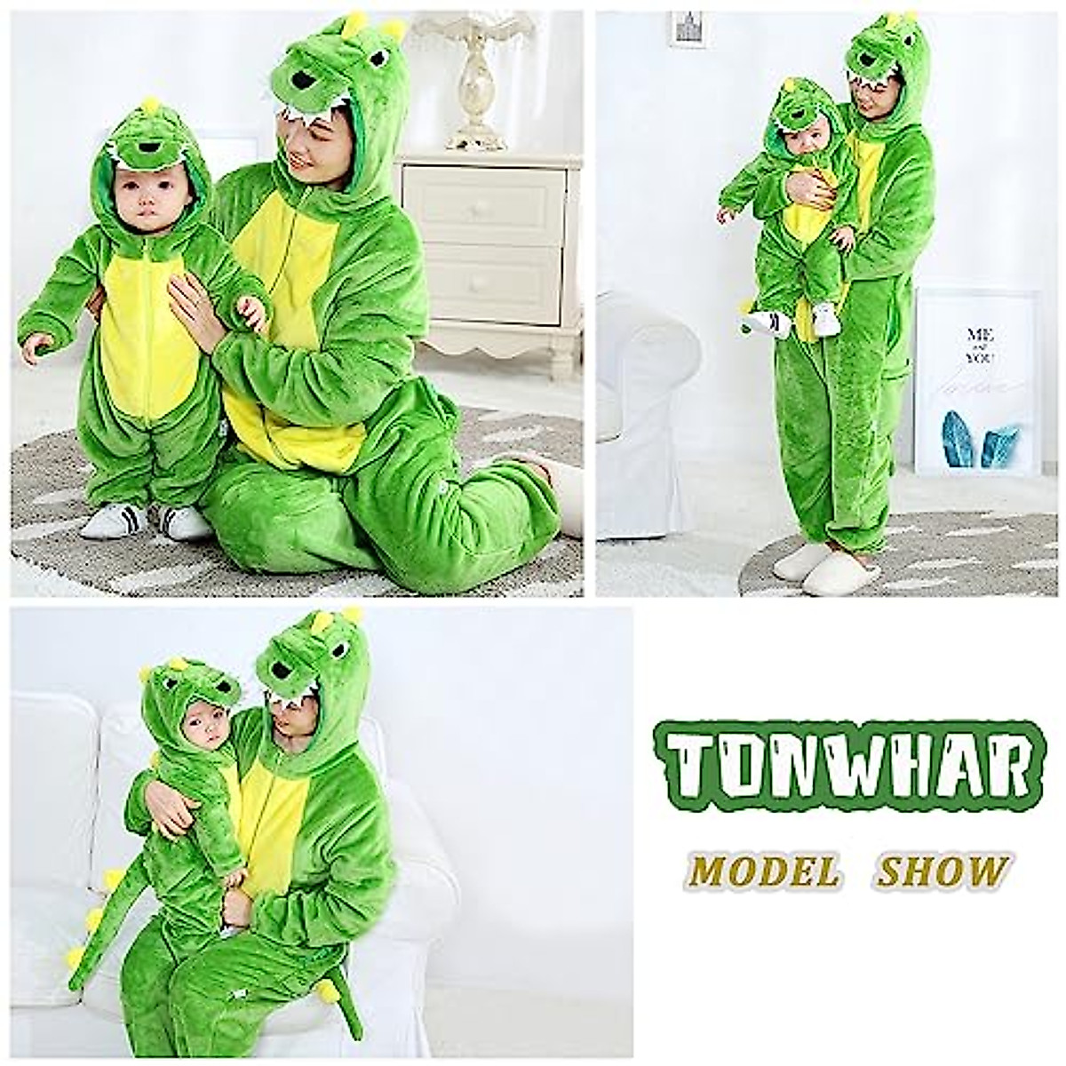 TONWHAR Infant And Toddler Halloween Cosplay Costume Kids' Animal Outfit Snowsuit(24-30 Months/Height:36"-39",Green Dinosaur)