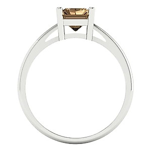 Clara Pucci 2.0ct Emerald Cut Solitaire Champagne Simulated Diamond 4 Prong Engagement Bridal Anniversary Ring 18K White Gold 3.5