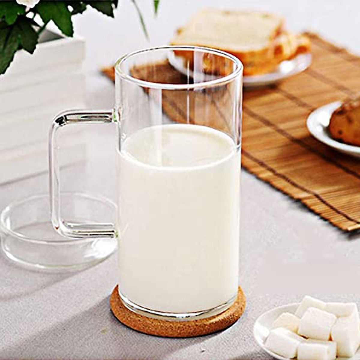 FLFK 20 Ounce Borosilicate Glass Coffee Mug Cup TeaCup-Glass Lid- High Capacity-Premium Quality Tea Mug for Reading