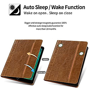 NANRUIL for Ipad Pro 11-inch Case 4th/3rd/2nd/1st Gen Genuine Leather Cover Protective Shell for 2022/2021/2020/2018 with Pocket Strap,Built-in Pencil Holder and Auto Wake/Sleep.Brown