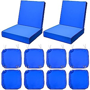 Batiyeer 8 Pcs Outdoor Cushion Slipcovers Patio Chair Cushion Covers Replacement Waterproof Square Outdoor Seat, 20 x 20 x 4 Inch (Royal Blue)