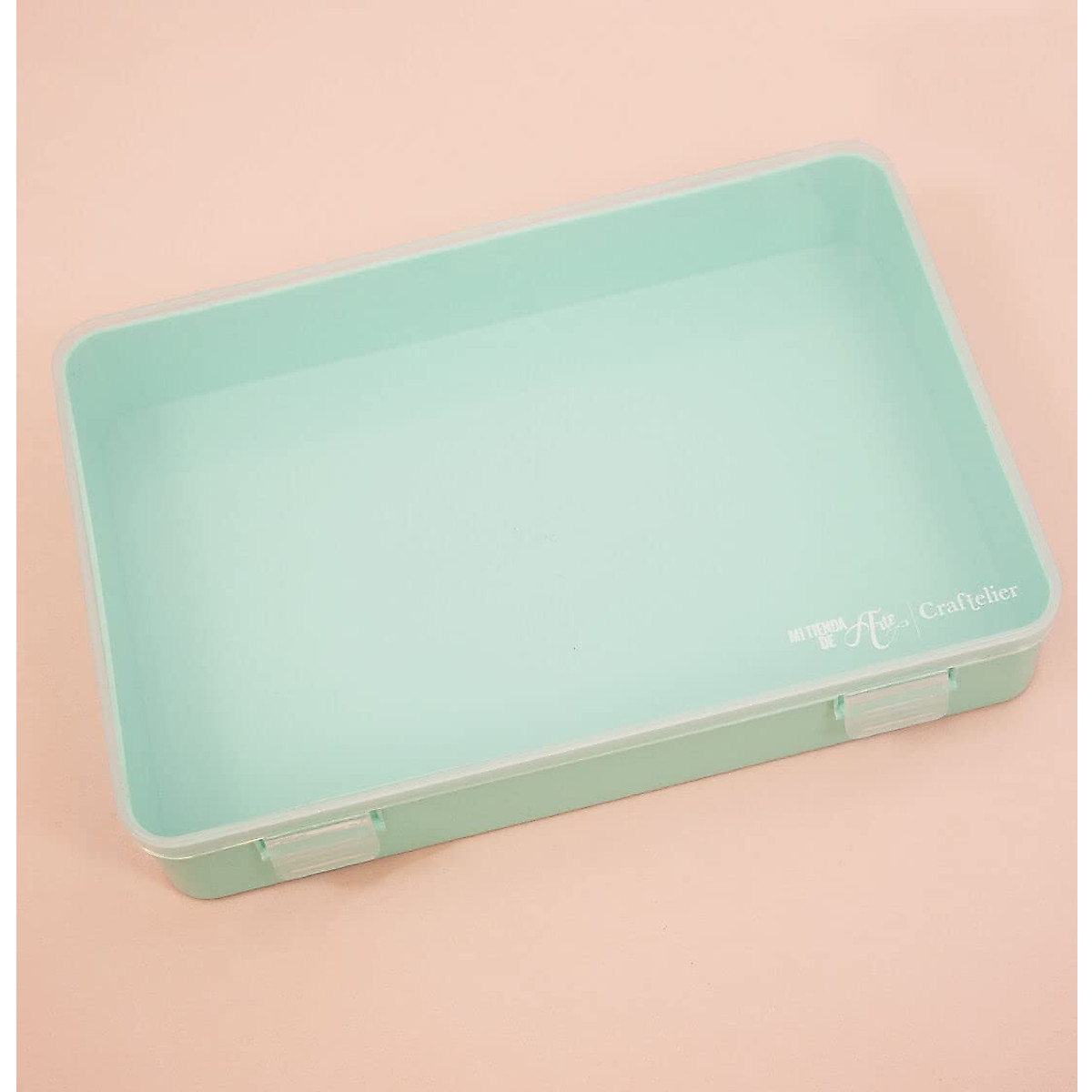 Craftelier - Organiser Box with 1 Compartment for Cardmaking, Scrapbooking and Craft Materials | Dimensions Approx. 26.5 x 17.8 x 4.2 cm (10.4" x 7" x 1.65") - Transparent and Turquoise Colour