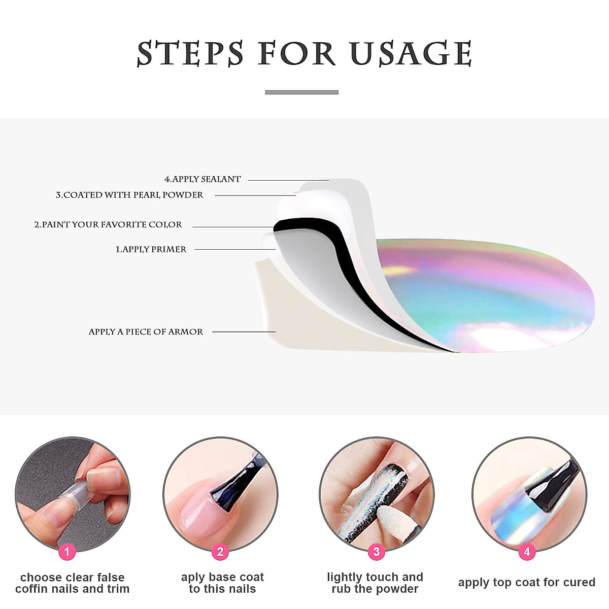 White Pearl Chrome Nail Powder,Mirror Effect Aurora Magic Pearlescent Nail Jewelry Glitter Powder Holographic Pigment, Symphony Mermaid Pearl Neon Ice Aurora Dust Nail Powder,DIY Nail Art Decorations