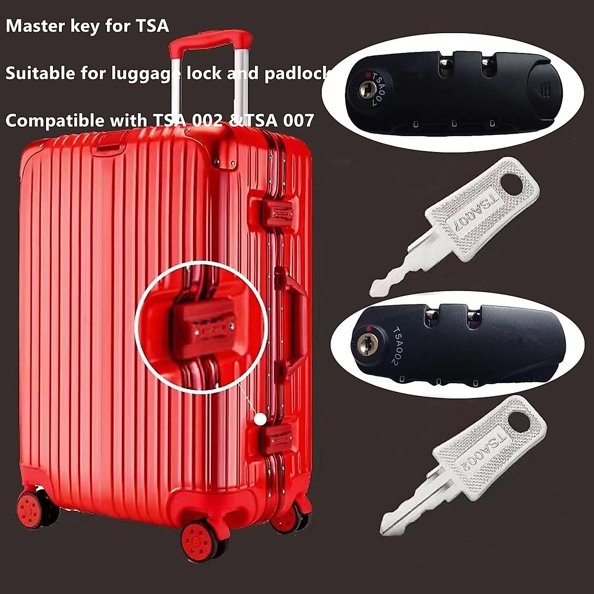 2 Keys for TSA007 TSA002 Universal Lock Key Master Suitcase Keys with 2Pcs Key Rings for Forgotten Password Combinations of Luggage Locks