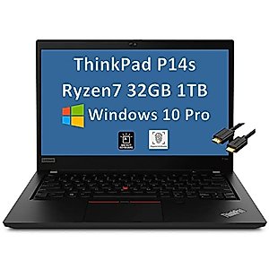 Lenovo ThinkPad P14s 14" FHD Thin & Light Mobile Workstation Business Laptop (AMD 8-core Ryzen 7 Pro 4750U (Beat i7-10750H), 32GB RAM, 1TB SSD) Backlit, Fingerprint, WiFi 6, Win 10 Pro, IST Cable