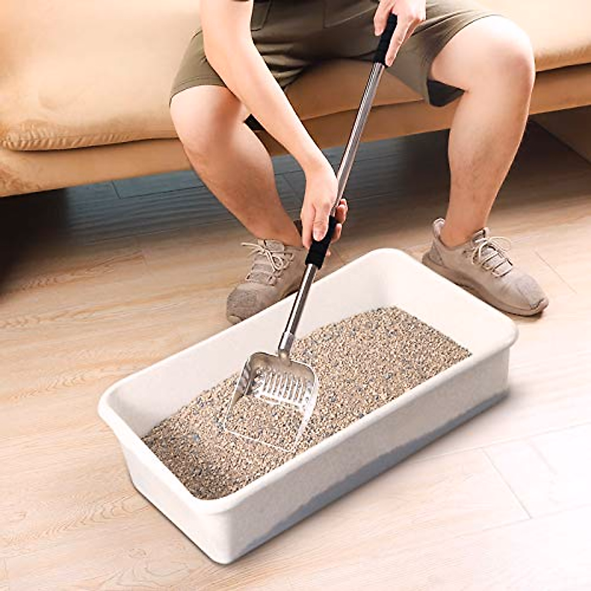 Abealv Cat Litter Scoop Metal Cat Litter Scooper Long Handle Cat Scoop Detachable Stainless Steel Non-Stick Cat Litter Sifter Pet Scoop with Deep Shovel Kitty Cat Scooper for Sifting Cats Litter