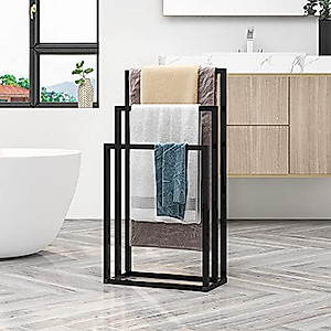OMGO Metal Freestanding Towel Rack,3 Tiers Hand Towel Holder Organizer, Multipurpose Handtowel Drying Shelfs Stand for Bath & Blanket, Washcloths, Tub or Shower