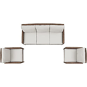 Crosley Furniture KO70193BR-CR Capella Outdoor Wicker 3-Piece Sofa Set (Sofa, 2 Armchairs), Brown with Creme Cushions