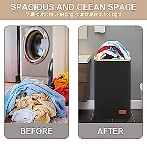 DOFASAYI Laundry Hamper with lid - 110L XL- Large Laundry Basket with Bamboo Handles, Portable Clothes Hamper for Dorm Room, Bathroom, bedroom, Grey foldable Hamper for Toys, closet, Clothing, Black
