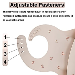 Santi & Me Silicone Bibs for Babies & Toddlers, Soft Waterproof Bibs with Food Catcher Pocket, Adjustable Baby Feeding Bibs 2 PCS (Beige&Light pink)
