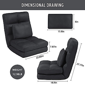 Urnodel Indoor Chaise Lounge Sofa, Floor Chair with Back Support for Adults, 14 Angle Adjustment Recliner Chair, Folding Floor Lounger with Pillow 8823(Grey)