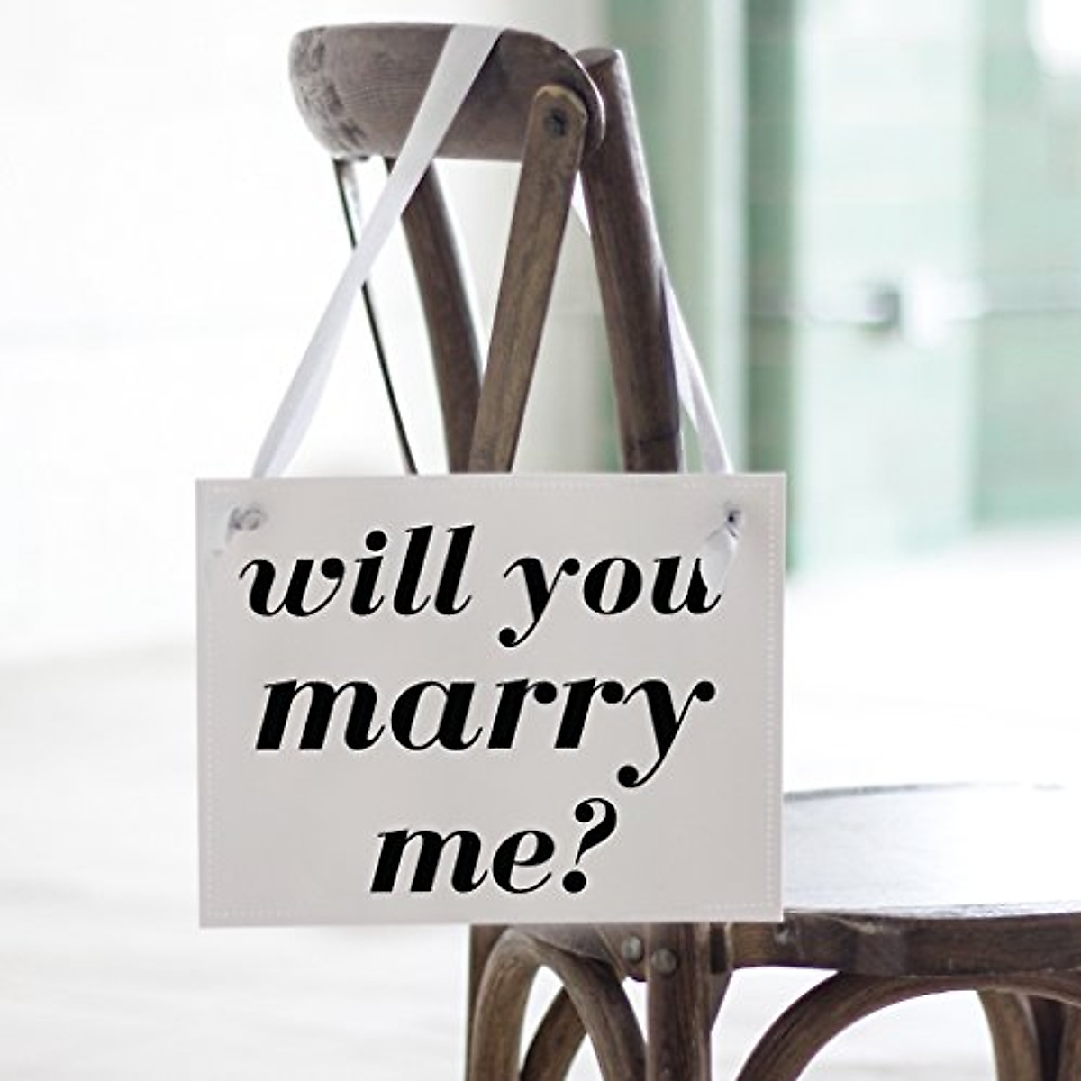 Will You Marry Me Sign For Wedding Proposal | Engagement Banner | Black Ink Gray Ribbon Ivory Paper