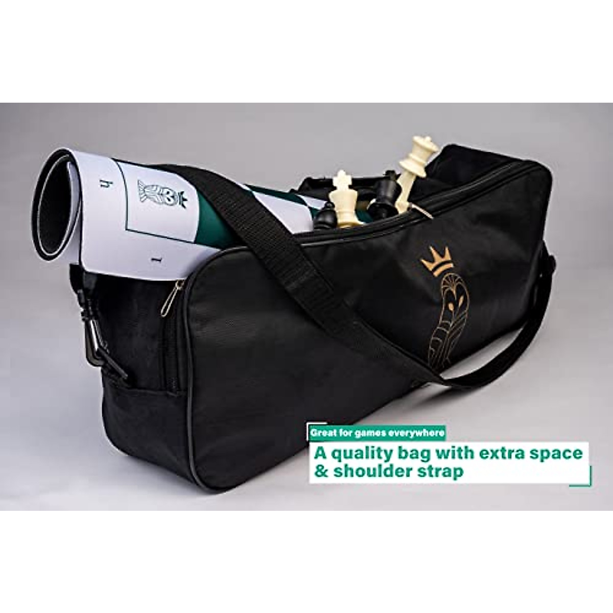 Mynnnat Professional Chess Set, Thick Tournament Roll up Board and Pieces with Travel Bag, Checkers and Unique Booklet for Chess Training - White & Green