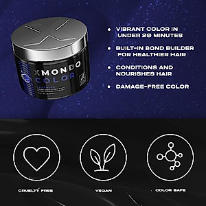 XMONDO Color Sapphire Color Depositing Mask & Semi Permanent Blue Hair Dye | Vegan Formula Hair Color with Bond Boosting Technology & Hyaluronic Acid to Nourish, Revitalize & Repair, 8 Fl Oz 1-Pack