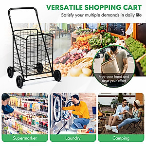 Goplus Shopping Carts for Groceries, Heavy Duty Grocery Cart on Wheels Foldable, Portable Folding Shopping Cart with Wheels, Collapsible Versatile Rolling Utility Cart for Laundry (Black)