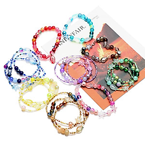 760pcs Mixed Glass Beads for Jewelry Making, 8MM Brown Assorted Round Beads, Bracelet Making Kit Including Ocean Starfish Crystal Beads and Seed Beads