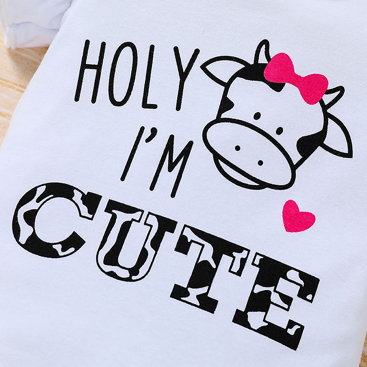 Viworld Newborn Baby Girls Clothes Ruffles Sleeve Romper Cows Printed Bottoms Diaper Shorts with Headband 3Pcs Outfits(White Cows,0-3M)