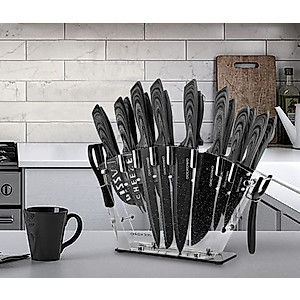 Dockorio all in one Kitchen Knife Set with Block, 19 PCS High Carbon Stainless Steel Sharp Serrated Steak Knives Set, Chef Knives, Bread Knife, Scissor, Sharpener,
