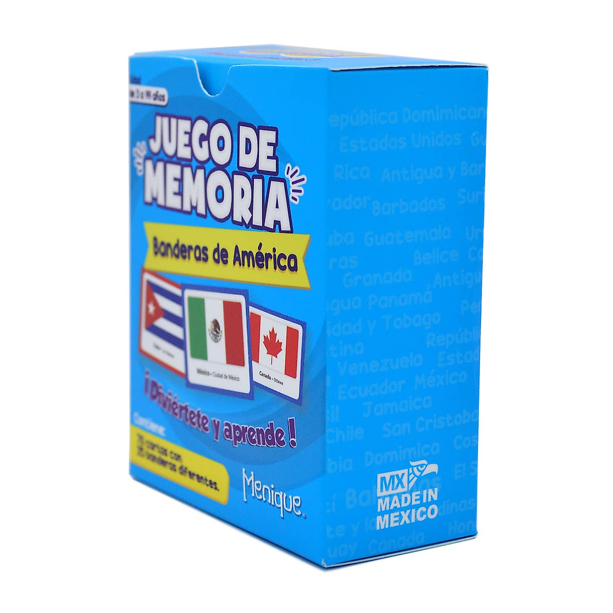 Menique, Flags of The Americas, Memory Matching Game in Spanish, for Kids and Adults, 70 Tiles. Juego de Memoria de Banderas de America