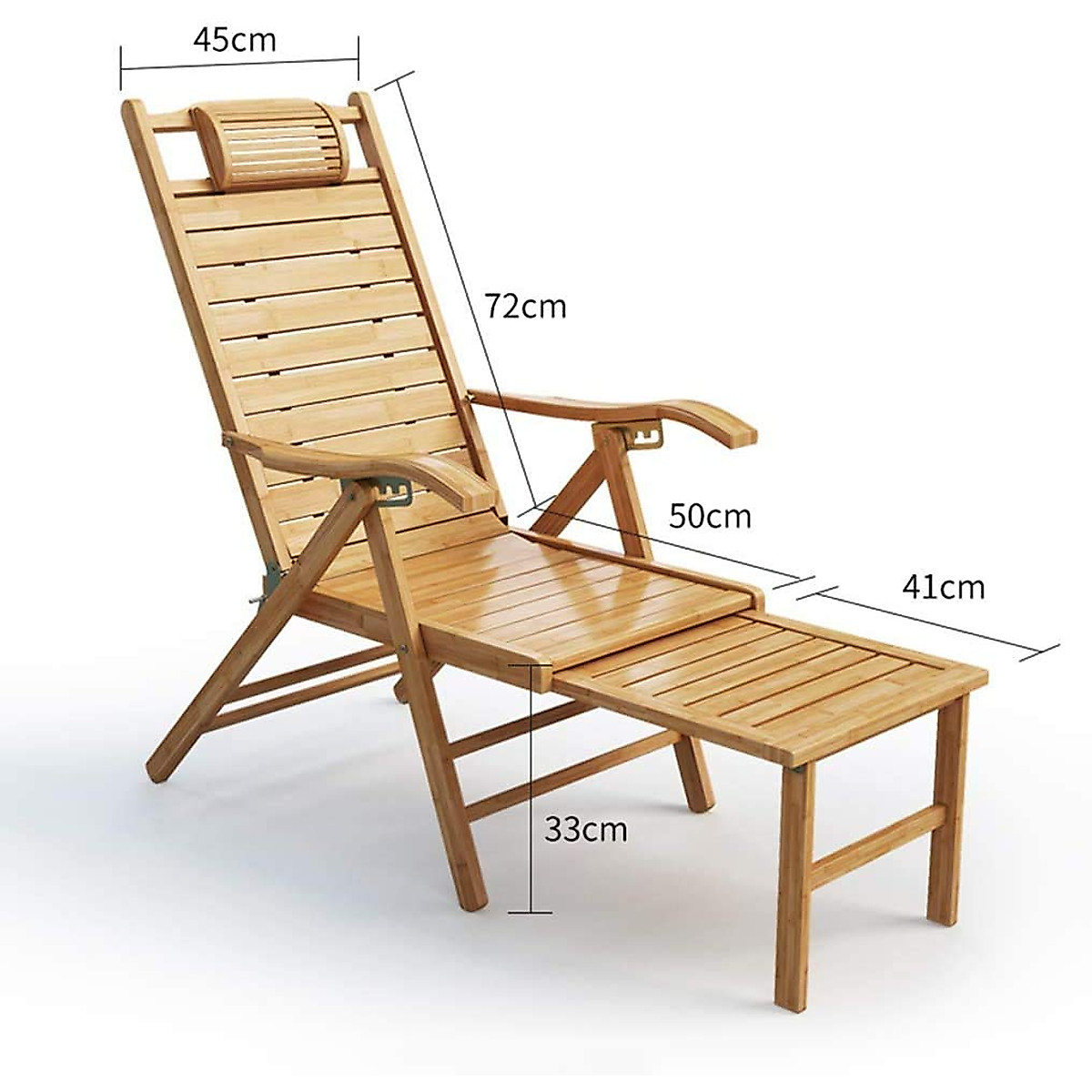 CHLDDHC 5-Gear Adjustable Recliner Chair, Folding Natural Durable Bamboo Lounge Seating for Outdoor Garden Patio Living Room Porch, Portable Deck Recliner