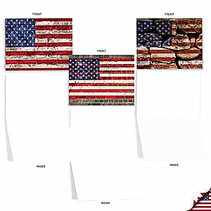 The Best Card Company - 10 American Flag Boxed Cards Blank (4 x 5.12 Inch) - Assorted Patriotic Cards for All Occasions, Veterans, USA - Flag Day M2013