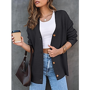 LILLUSORY Women Oversized Cardigan Sweater Fall Outfits Cloth Fashion V Neck Knit Button Front Casual Trendy Tops Black X-Small