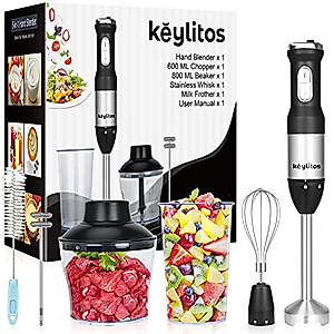 Keylitos 5 in 1 Immersion Hand Blender Mixer, [Upgraded]1000W Handheld Stick Blender with 800ML Beaker,600ML Chopper,Whisk and Milk Frother for Smoothie,Baby Food,Sauces Red,Puree,Soup