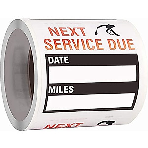 Oil Change Auto Maintenance Service Due Reminder Stickers Labels 100pcs/Roll Stickers，Easy-Peel with No Residue, Easy to Write On，2x2 Inch, Black