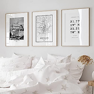 Dear Mapper Jerusalem View Abstract Road Modern Map Art Minimalist Painting Black and White Canvas Line Art Print Poster Art Print Poster Home Decor (Set of 3 Unframed) (12x16inch)