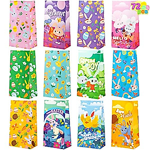 JOYIN 72 Pcs Easter Goodie Paper Bags, Flat Bottom Candy Bags for Kids Eggs Hunt, Easter Party Supplies Treat Bags
