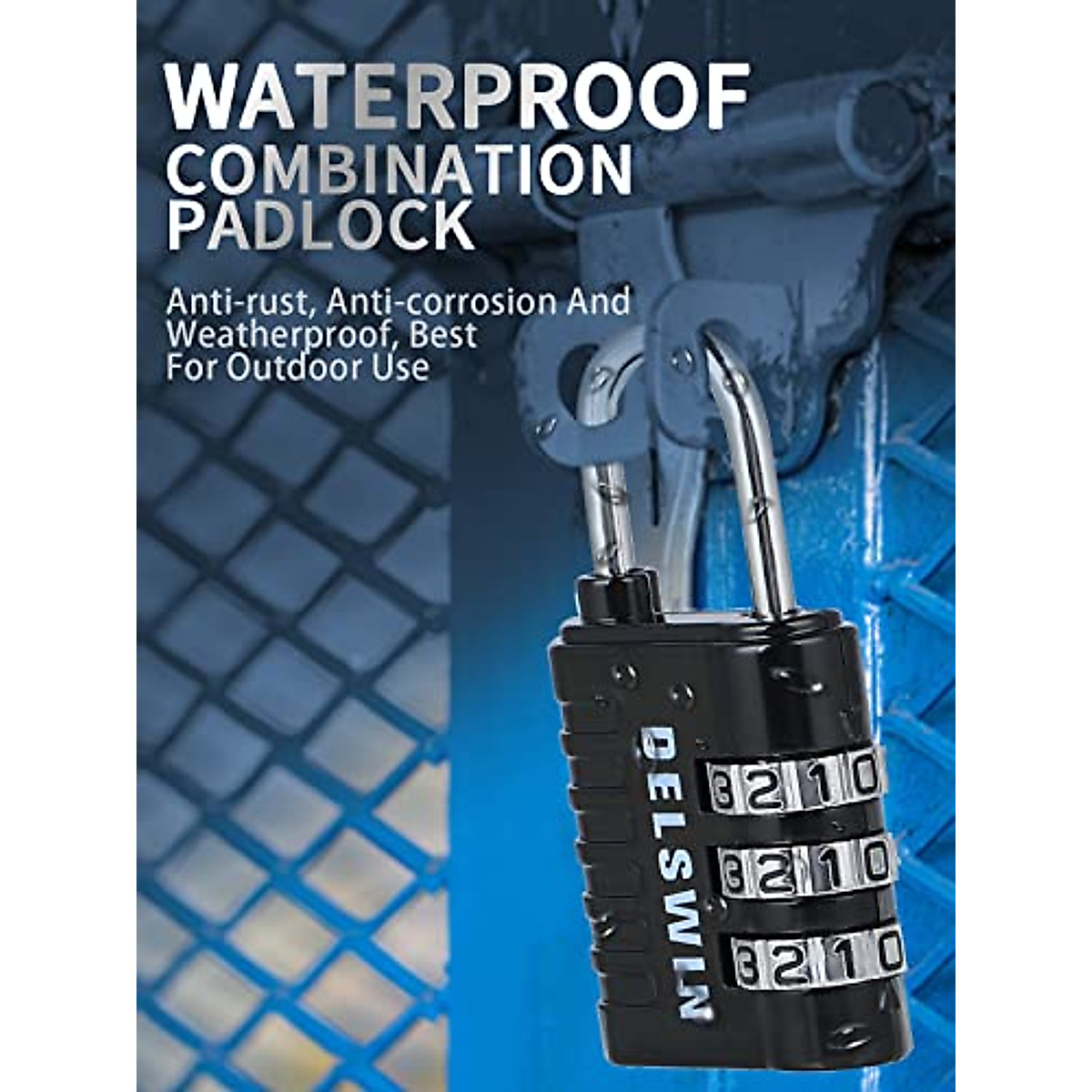 DELSWIN Combination Lock 3-Digit Small Padlock - 4Pcs Resettable Combo Lock for School Gym Locker, Outdoor, Fence, Gate, Waterproof Luggage Locks for Travel Backpack