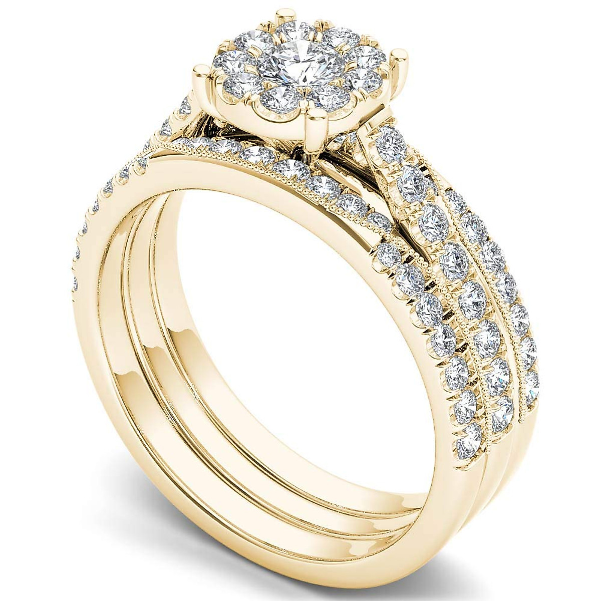 Diamond2Deal 14k Gold 1 cttw Natural Diamond Engagement Bridal Ring Wedding Band Ring Set I2-H-I