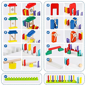 Joqutoys 600 PCS Dominoes Set for Kids, Wooden Domino Building Blocks, 6 Colors Bulk Dominoes Racing Tiles Games with Extra 26 Add-on Blocks and Storage Bag, Educational Toys for Kids Birthday Party