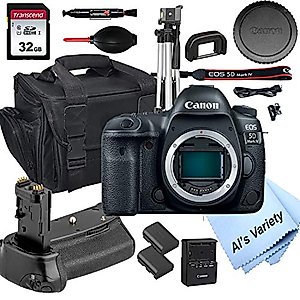 5D Mark IV DSLR Camera (Body Only) + Power Battery Grip, 32GB SD Card, Case, Tripod, and More (14pc Bundle)
